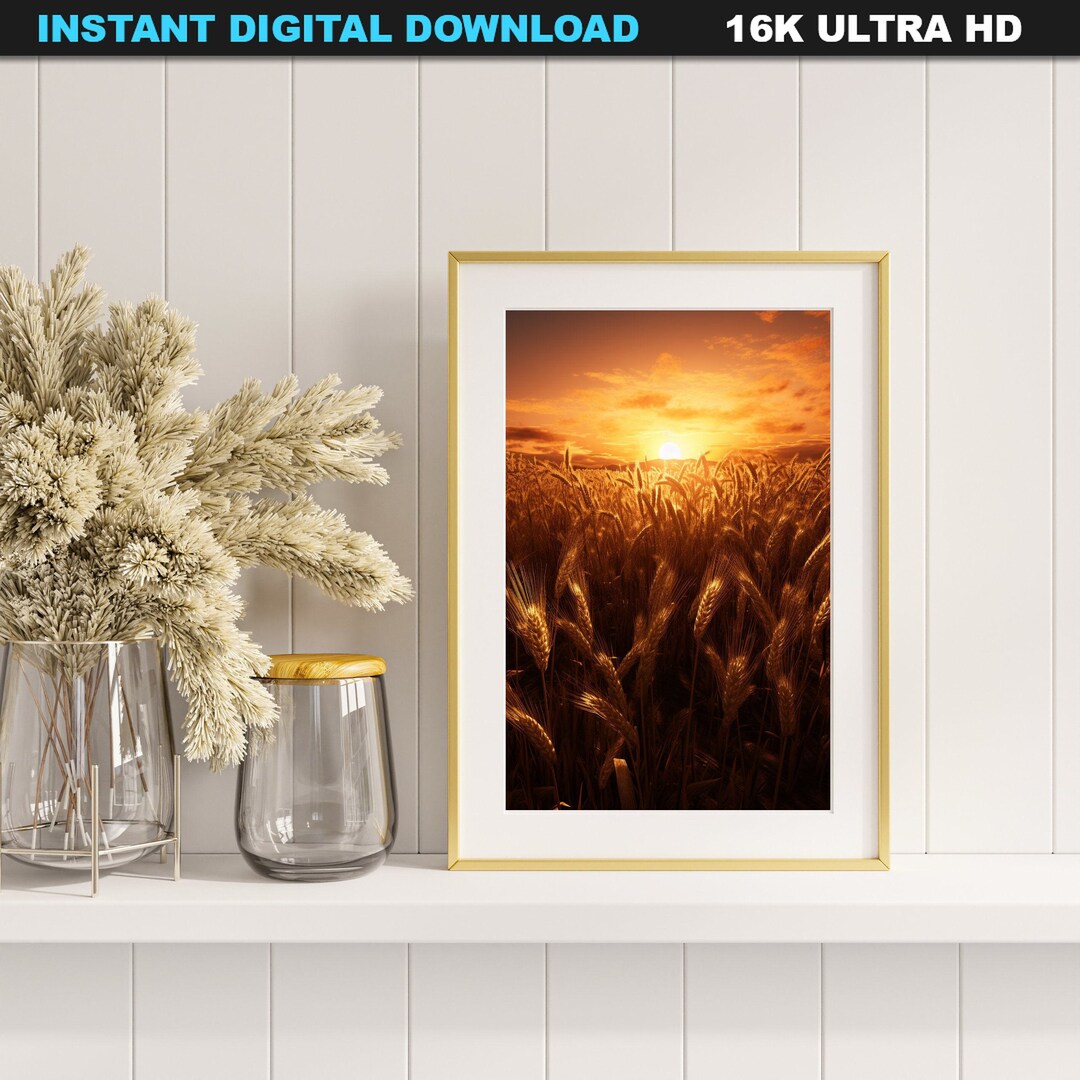 Autumn Harvest Sunset | Golden Wheat Field Wallpaper | Peaceful Farm ...
