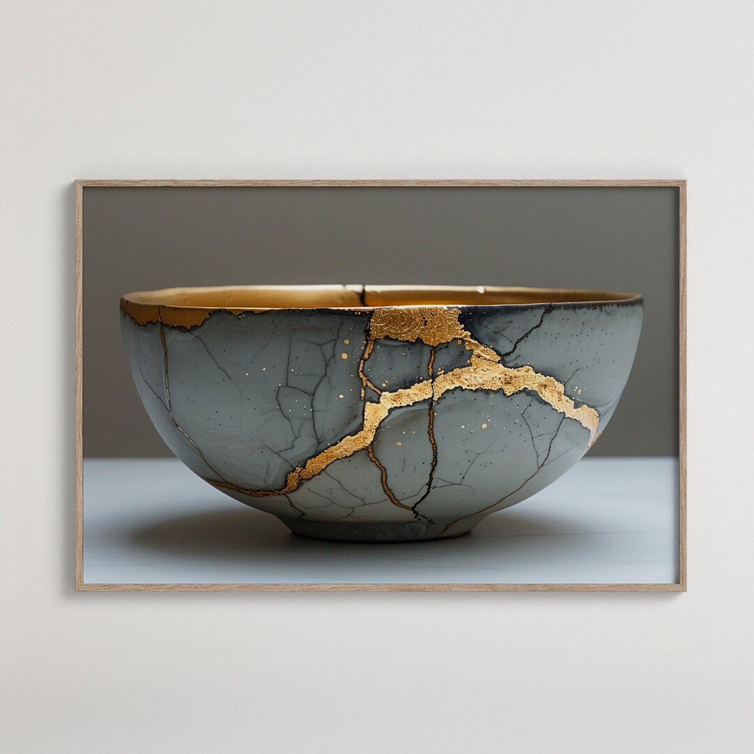 Kintsugi Bowl Digital Art Print | Japanese Gold Repair Technique ...