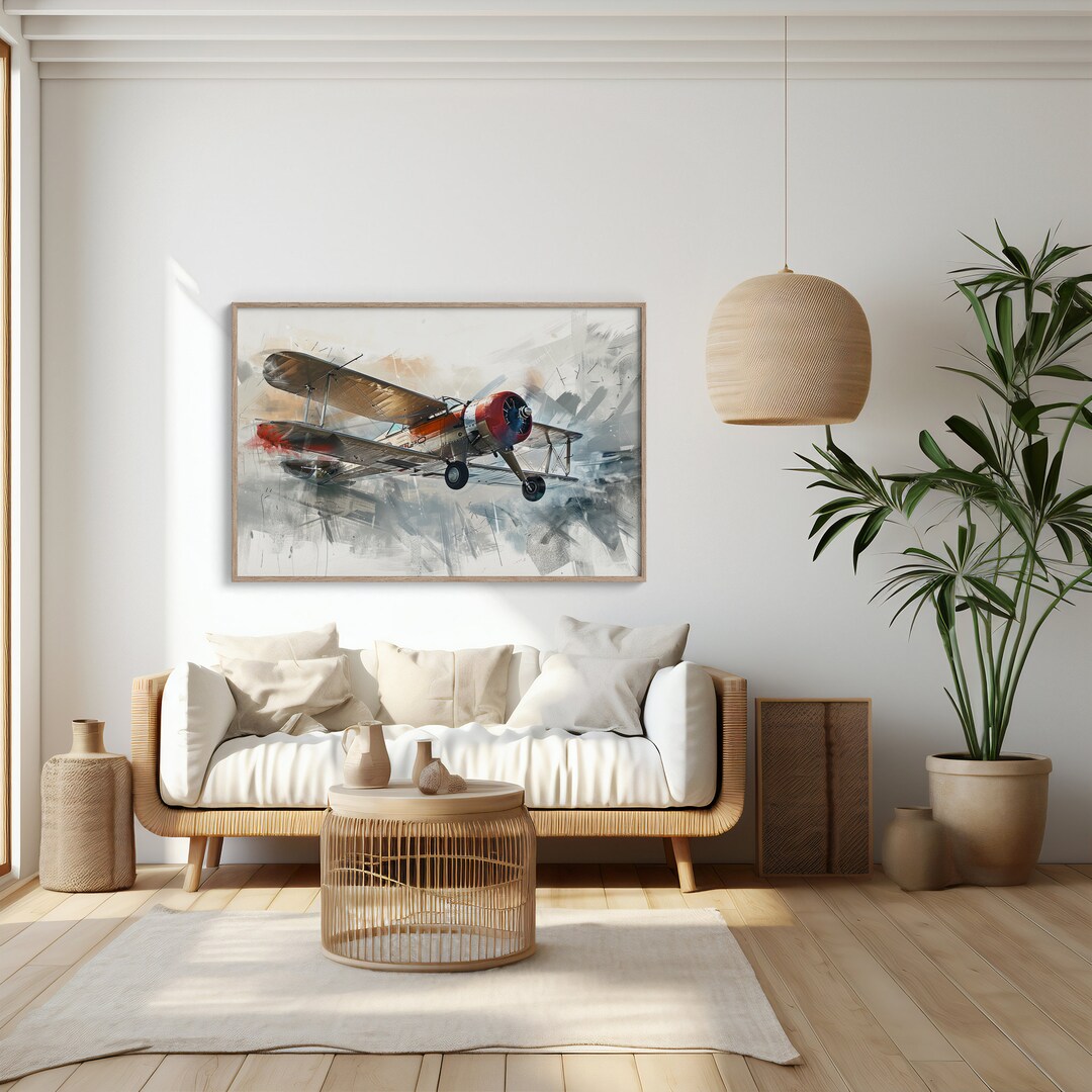 Vintage Biplane Art | Expressive Sky Flight | Painterly Abstract ...
