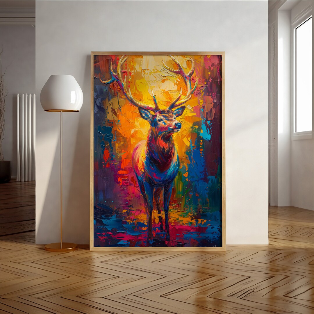 Vibrant Stag Digital Art Print Expressive Animal Portrait Colorful ...