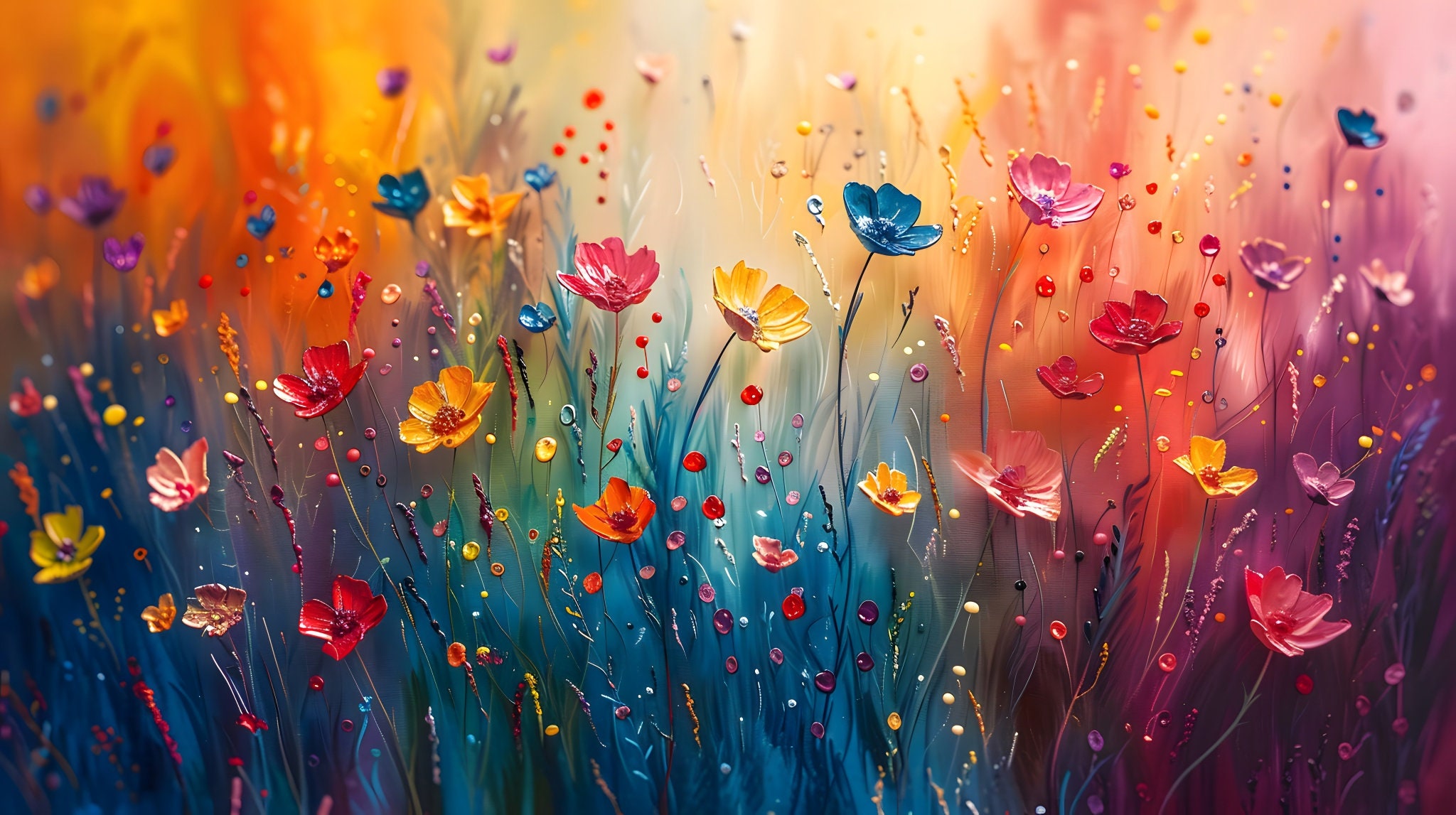 Vibrant Floral Landscape Digital Print | Stylized Flower Field Artwork ...