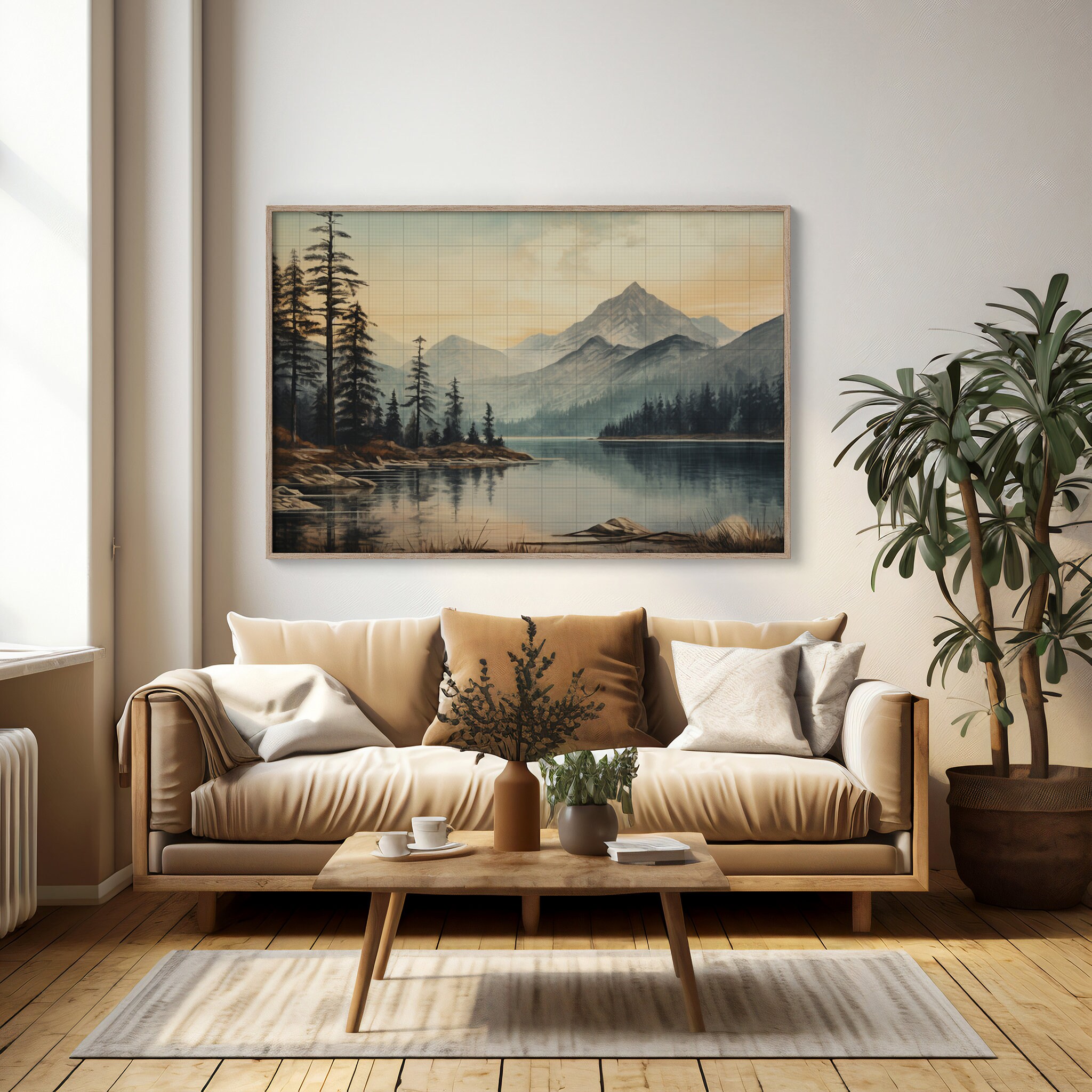 Rustic Autumn Lake Scene Art Vintage Mountain Landscape Print Classic ...