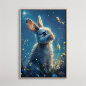 Starry Night Rabbit Digital Art | Enchanted Forest Bunny | Wildlife ...