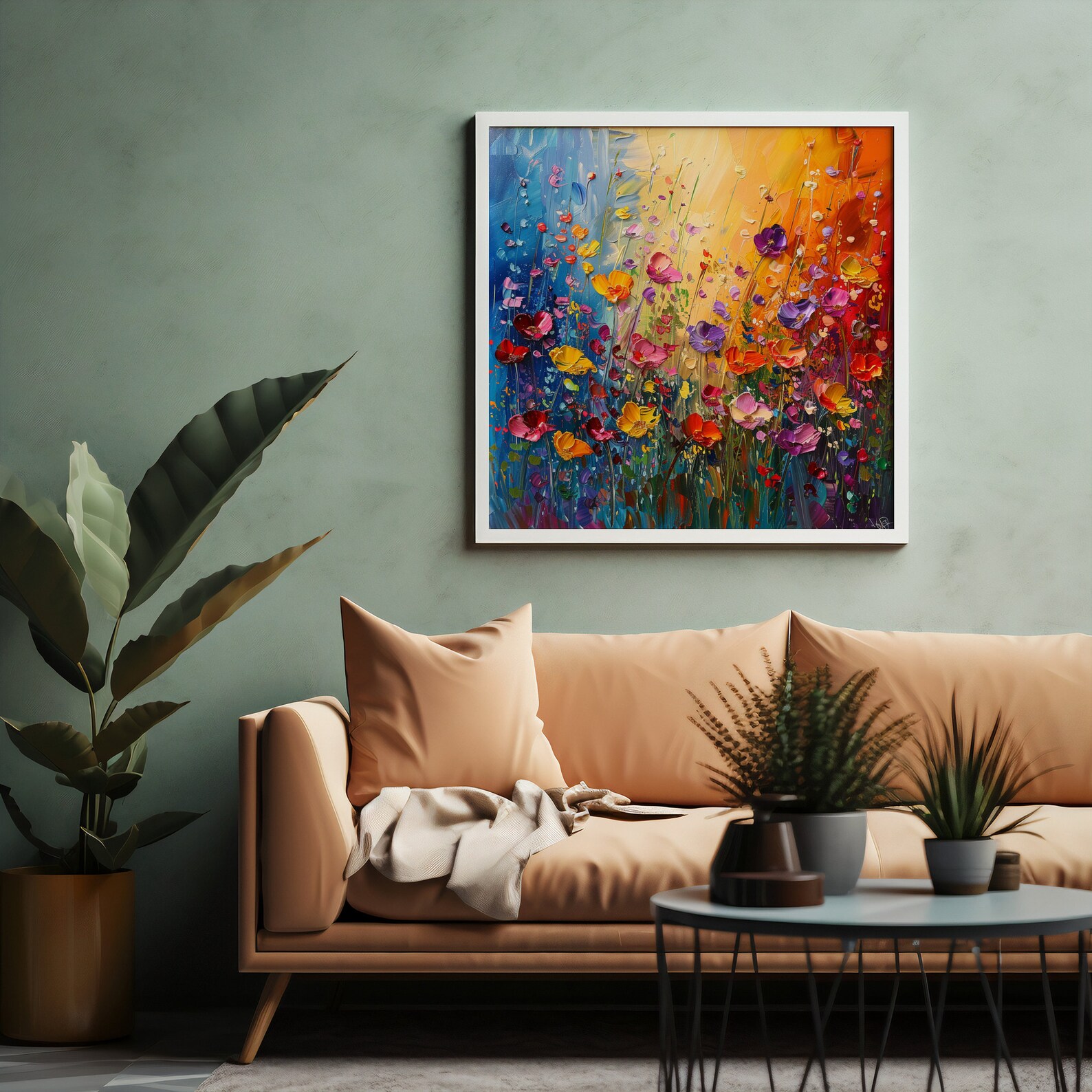 Impressionistic Floral Meadow Art Colorful Flowers Digital Print ...