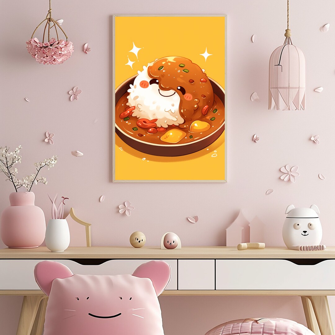 Cute Curry Rice Characters Digital Art Animated Food Love Print ...