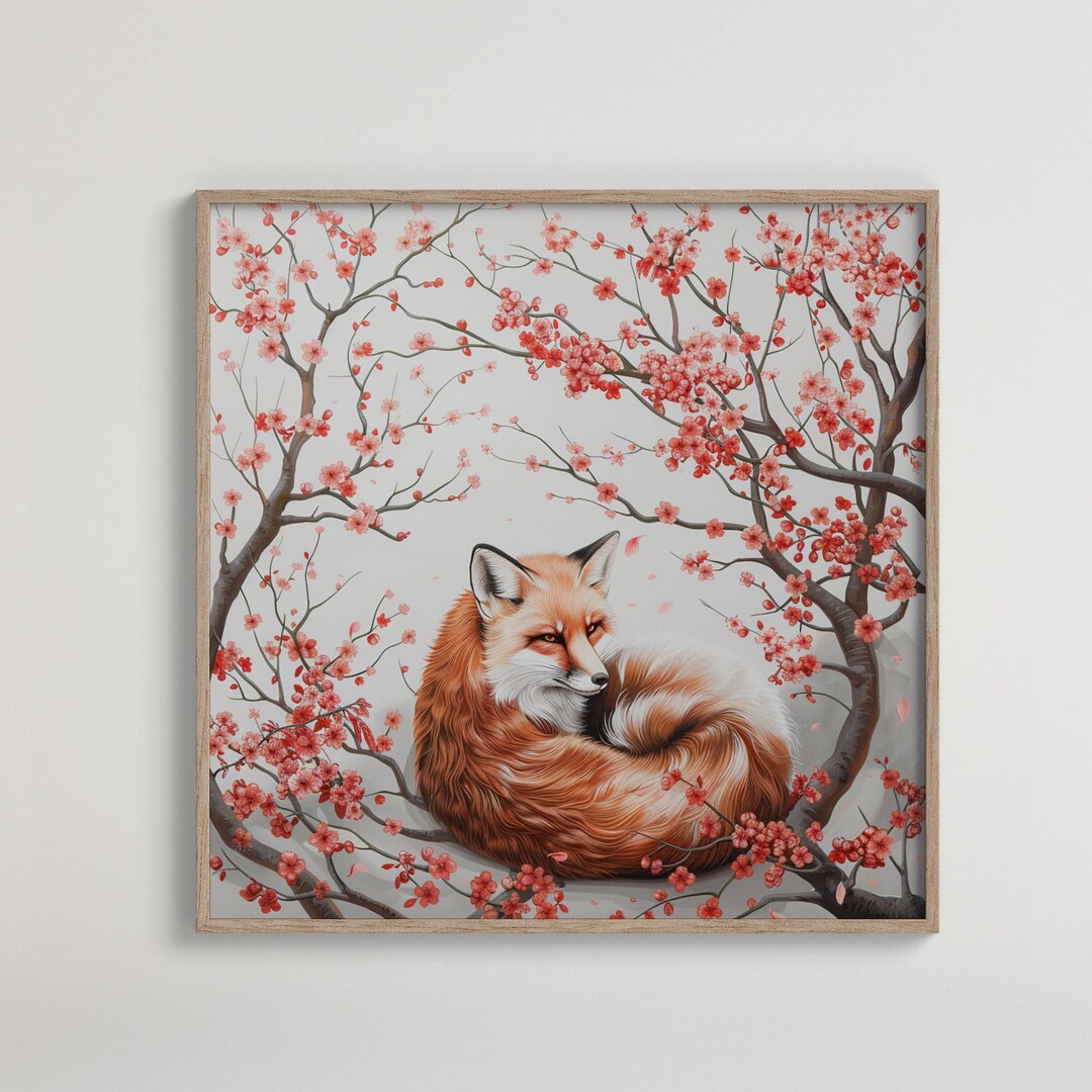 Red Fox in Spring Blossoms Digital Art Print | Realistic Painting ...