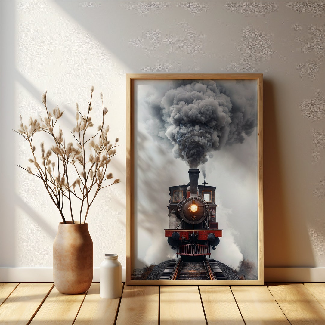 Vintage Train Print | Powerful Steam Locomotive Coming Forward ...