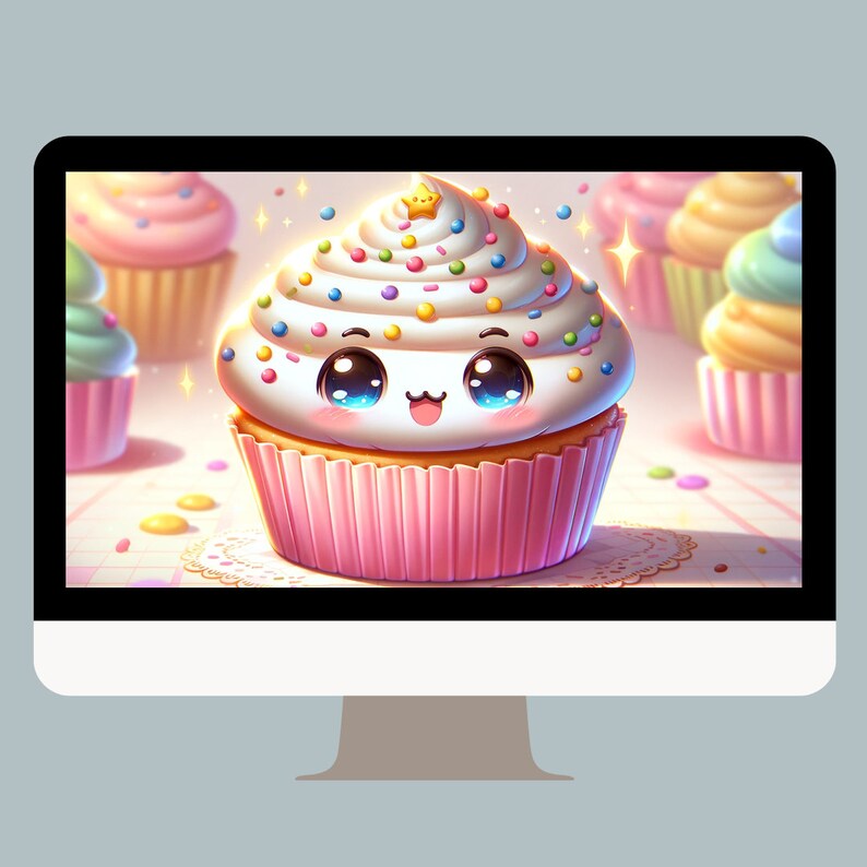 Kawaii Cupcake Wallpaper | Cute Animated Dessert Background | Whimsical ...