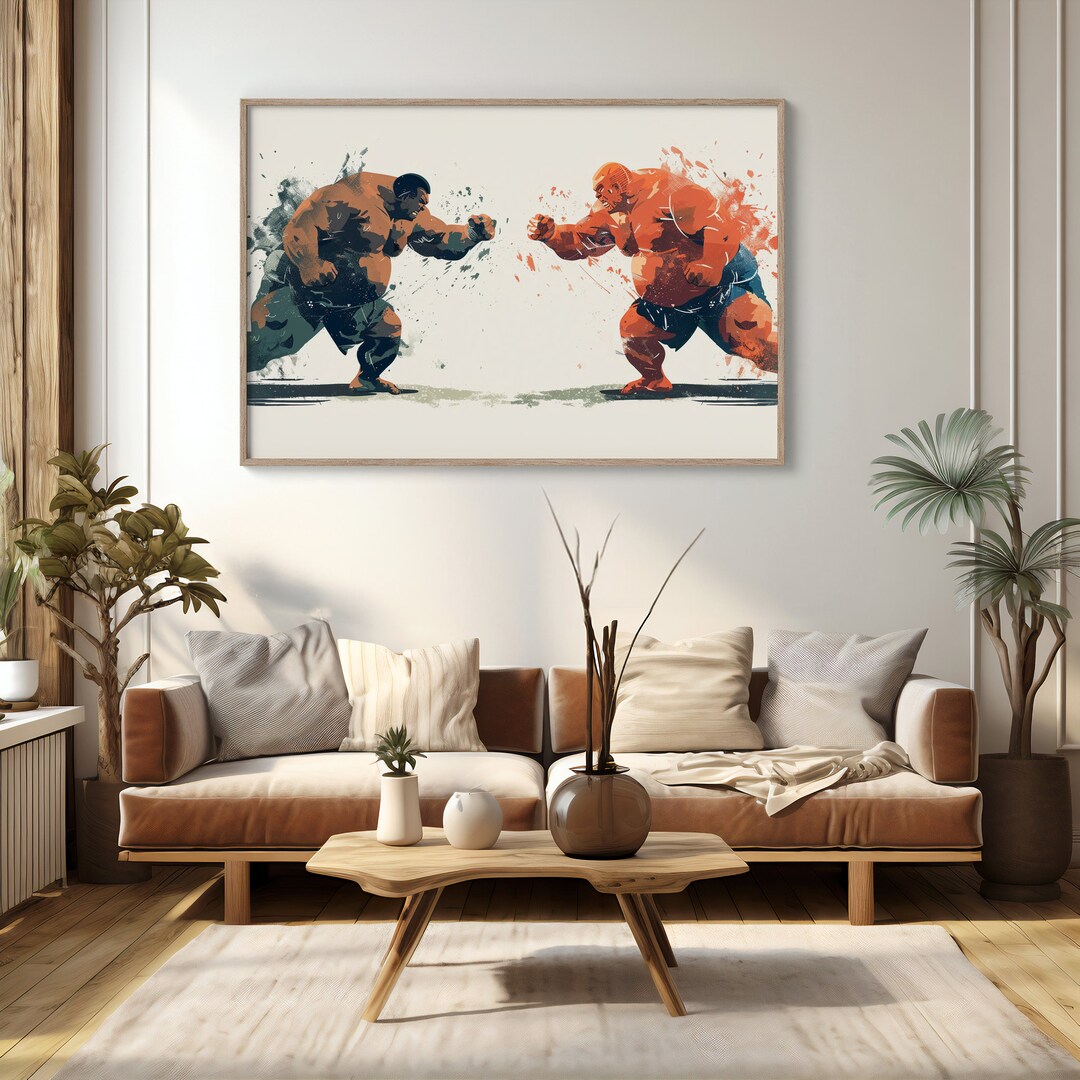 Sumo Wrestlers Showdown Digital Art | Dynamic Sports Match Illustration ...