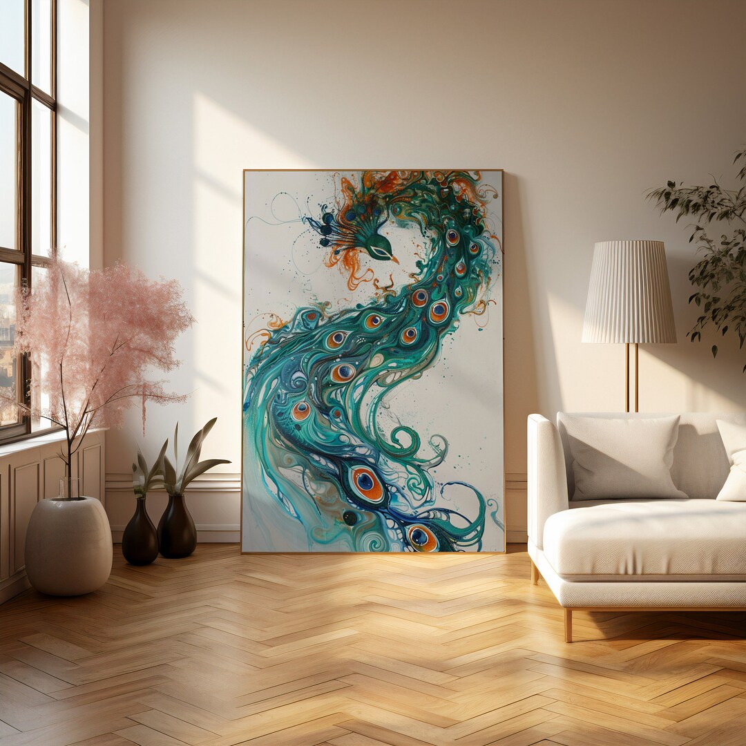 Abstract Peacock Art | Swirling Feathers Painting | Digital Download ...
