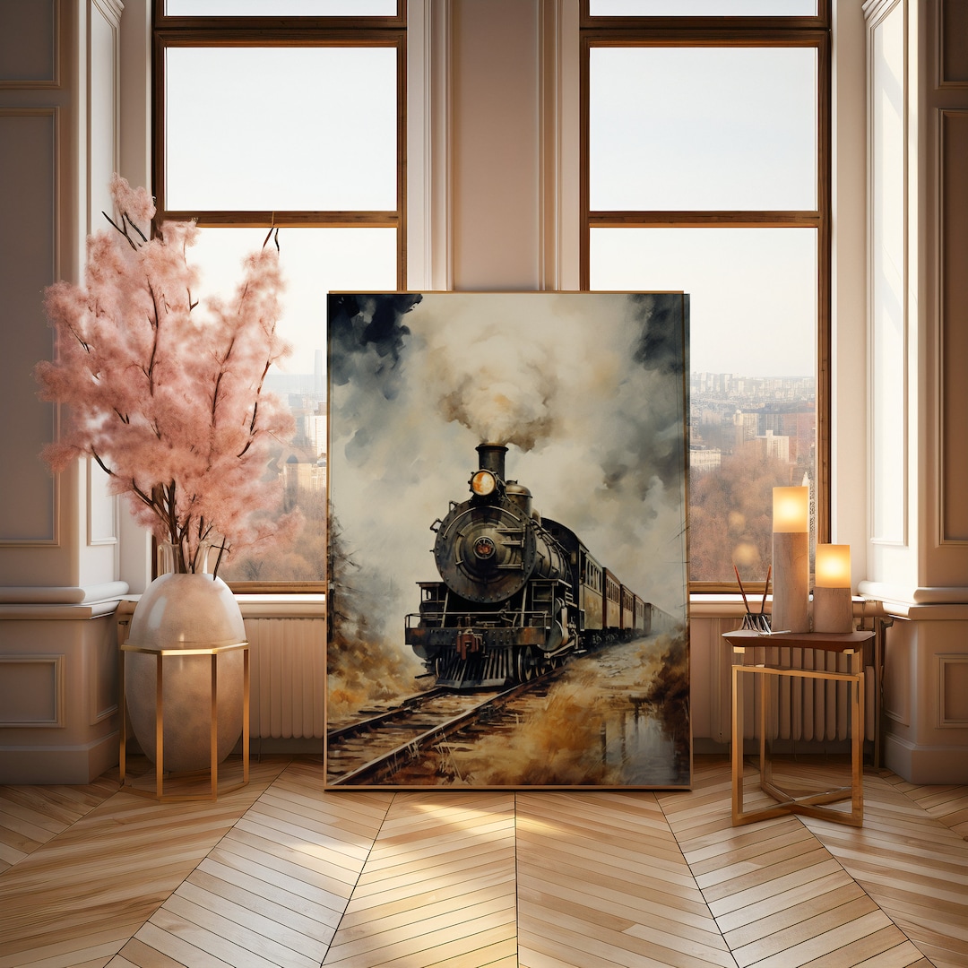 Vintage Train Art Print | Classic Locomotive Painting | Antique Railway ...