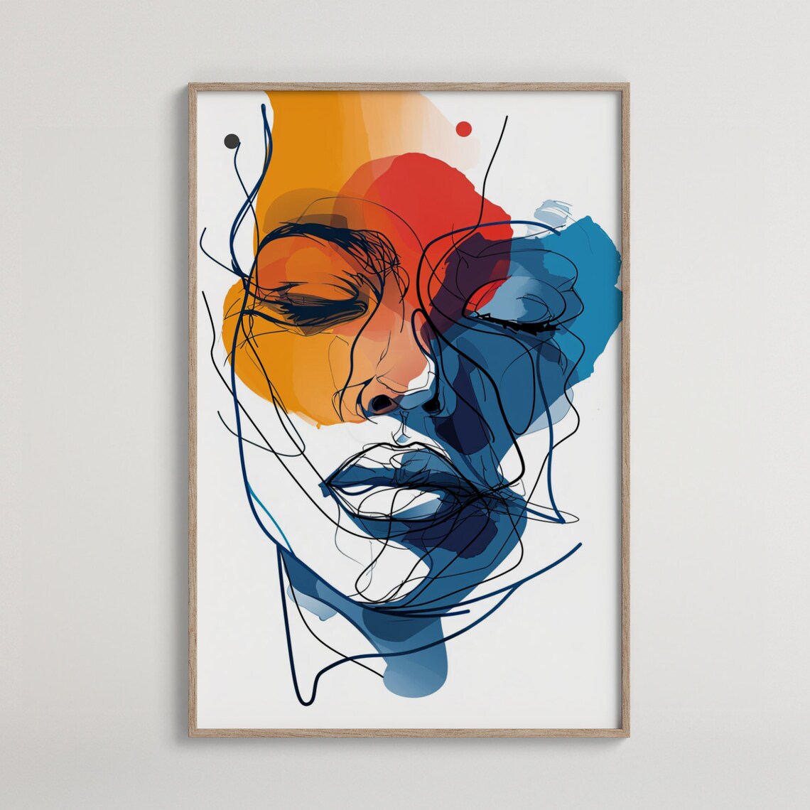 Elegant Abstract Face Art Modern Line Drawing Colorful Digital Print ...