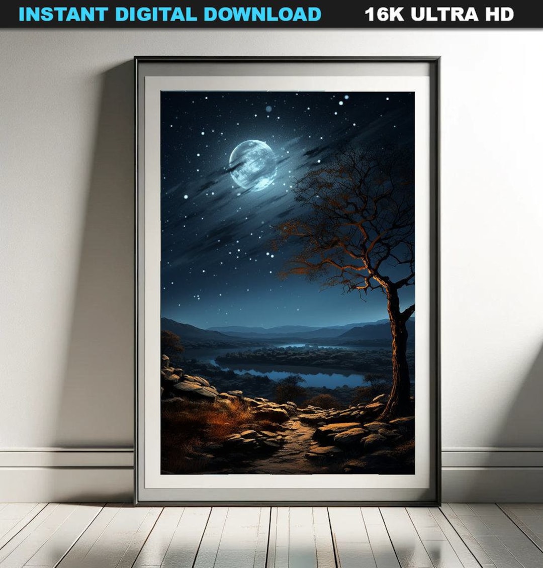 Moonlit Path | Magical Night Sky Landscape | Serene Nature Scene ...
