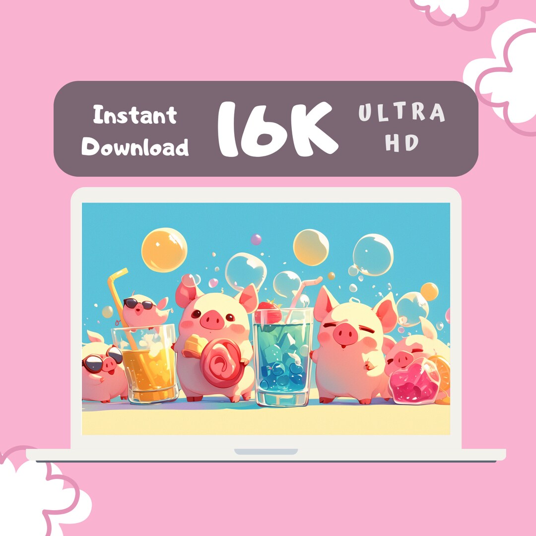 Piggy Party Digital Art | Whimsical Pig and Beverage Illustration ...