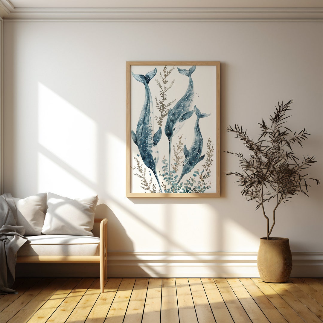 Whimsical Whales and Marine Plants | Serene Underwater Scene Art Print ...