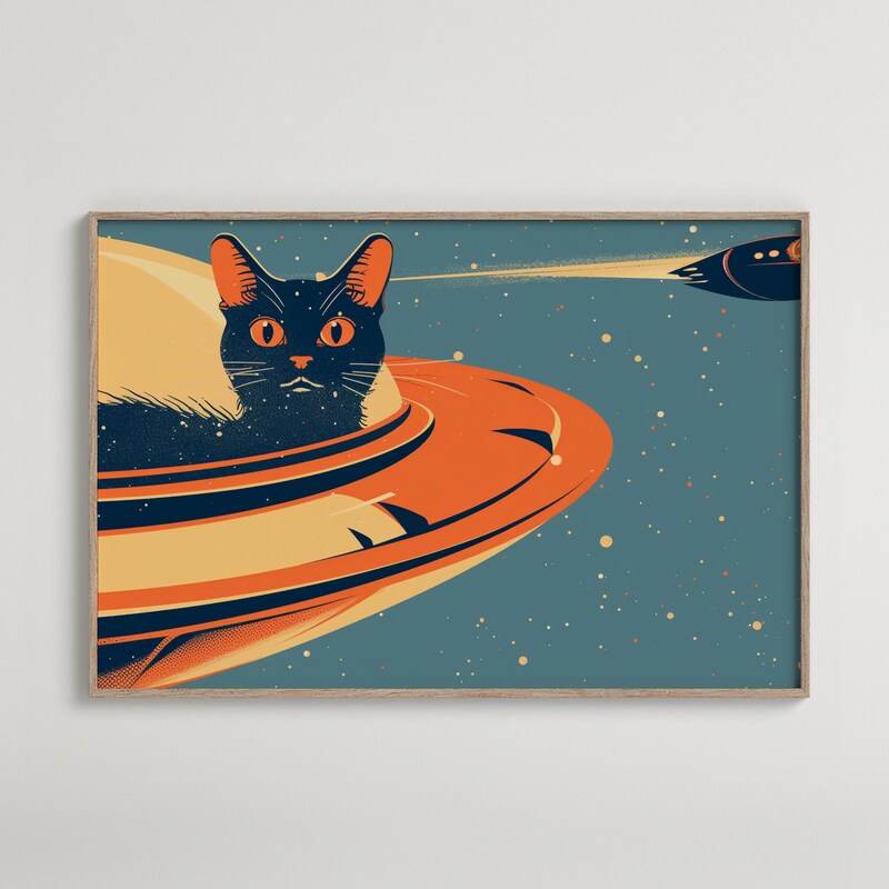 Cat Retro Poster Art - Etsy