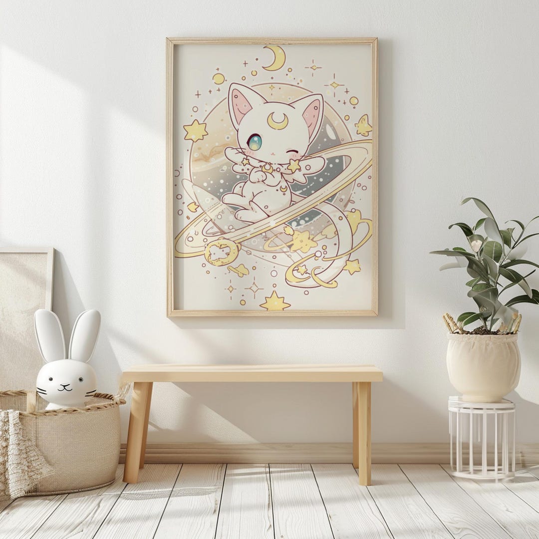 Celestial Kitten Art Space-themed Whimsical Cat Digital Print Pastel ...