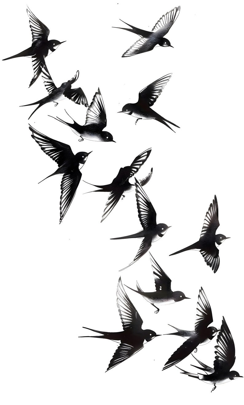 Swallow Bird Flock Print Monochrome Flight Pattern Wall Art Bird ...