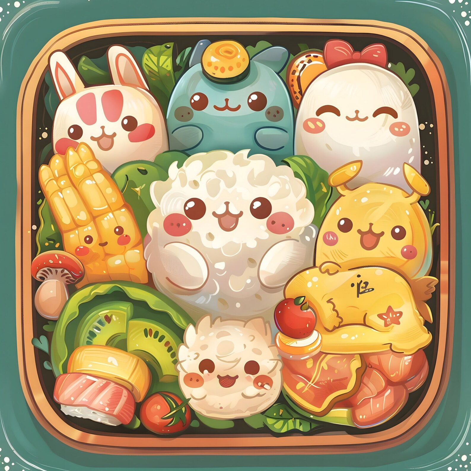 Cute Characters Bento Box Digital Art Print | Whimsical Food ...