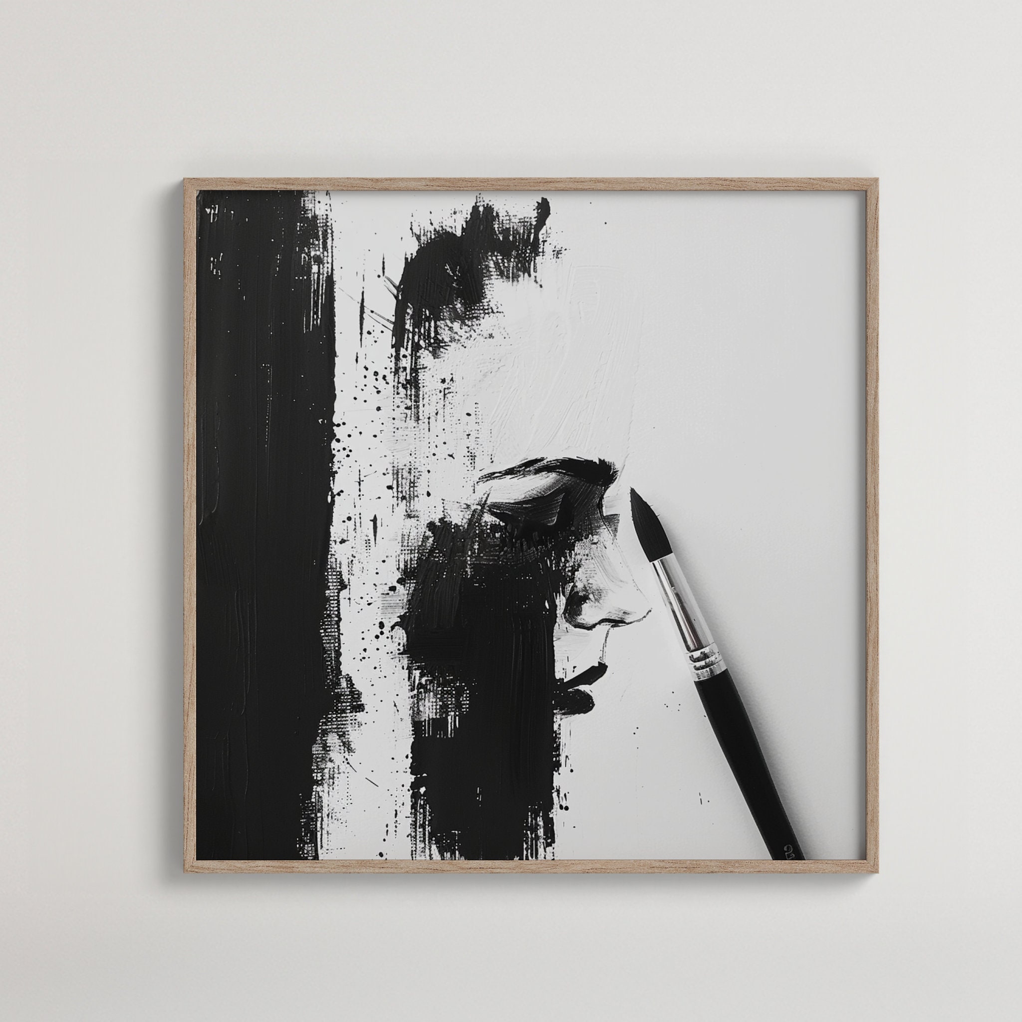 Abstract Face Profile Digital Art Black and White Artwork Expressive ...
