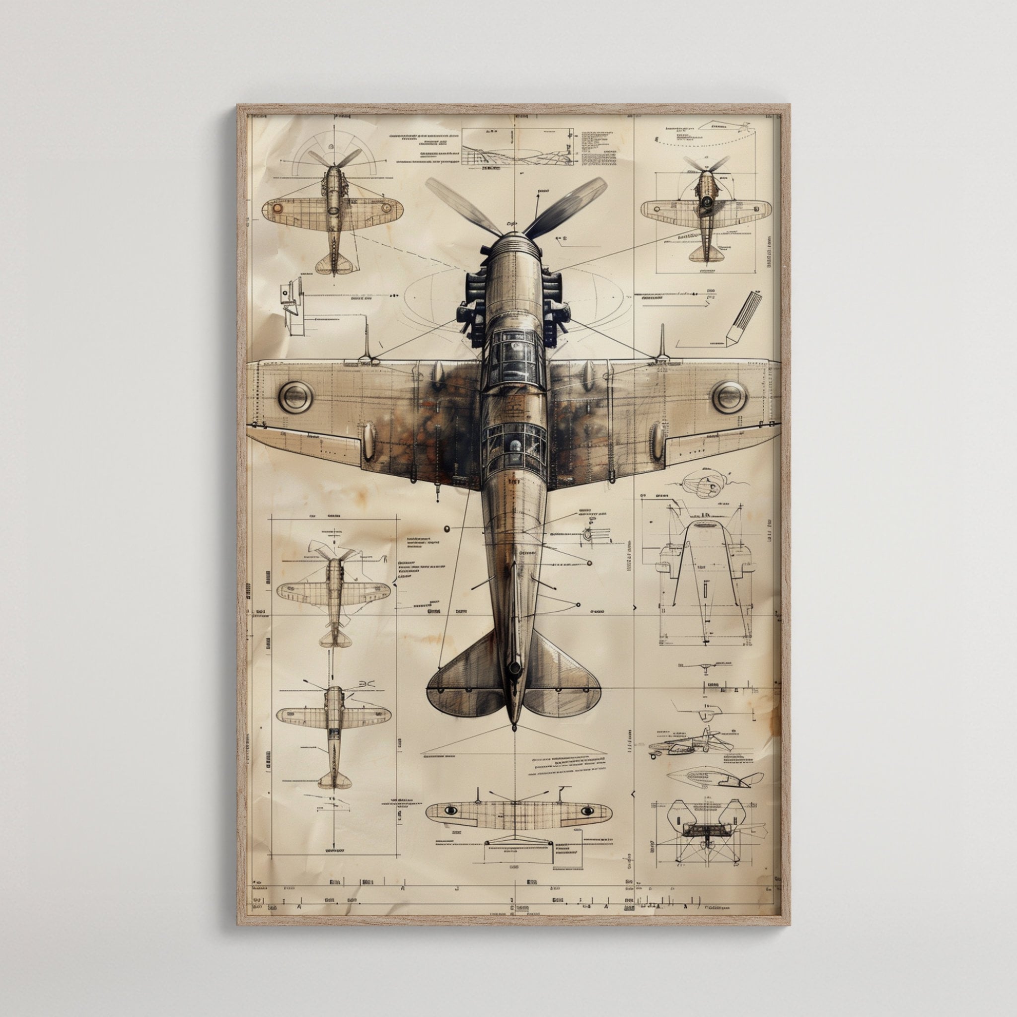 Vintage Airplane Blueprint Art Detailed Aircraft Design Drawing ...