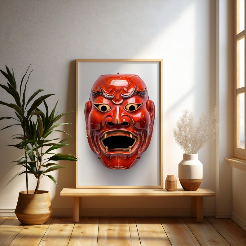 Japanese Mask Digital Art Print | Traditional Noh and Kabuki Drama ...