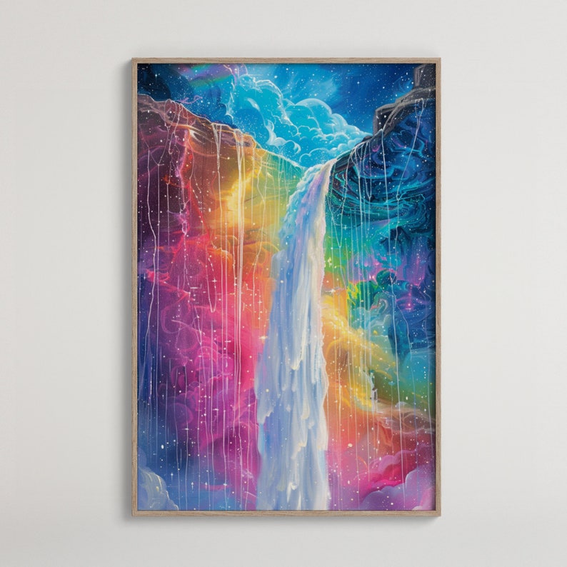 Cosmic Waterfall Digital Art Surreal Galaxy Waterfall Landscape Vibrant ...