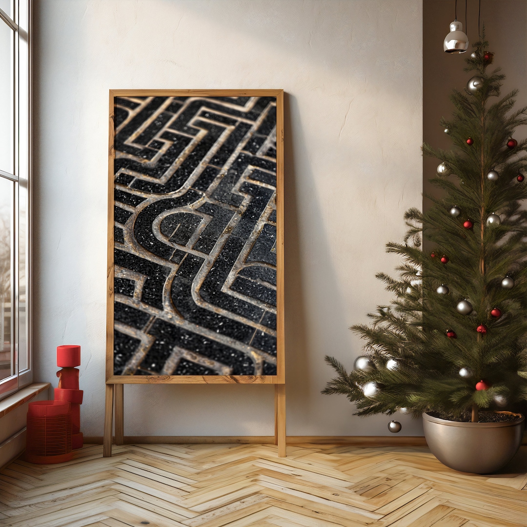 Abstract Labyrinth Art Print | Monochrome Maze Wall Decor | Geometric ...