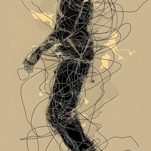Abstract Human Form Digital Art Stylized Figure Sketch on Tan Dynamic ...