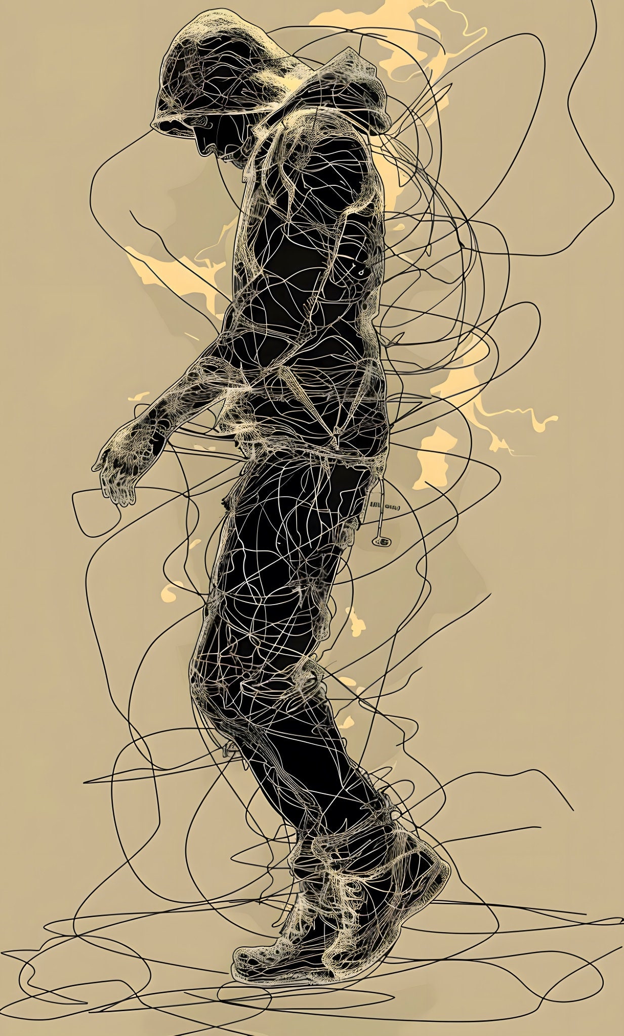 Abstract Human Form Digital Art | Stylized Figure Sketch on Tan ...
