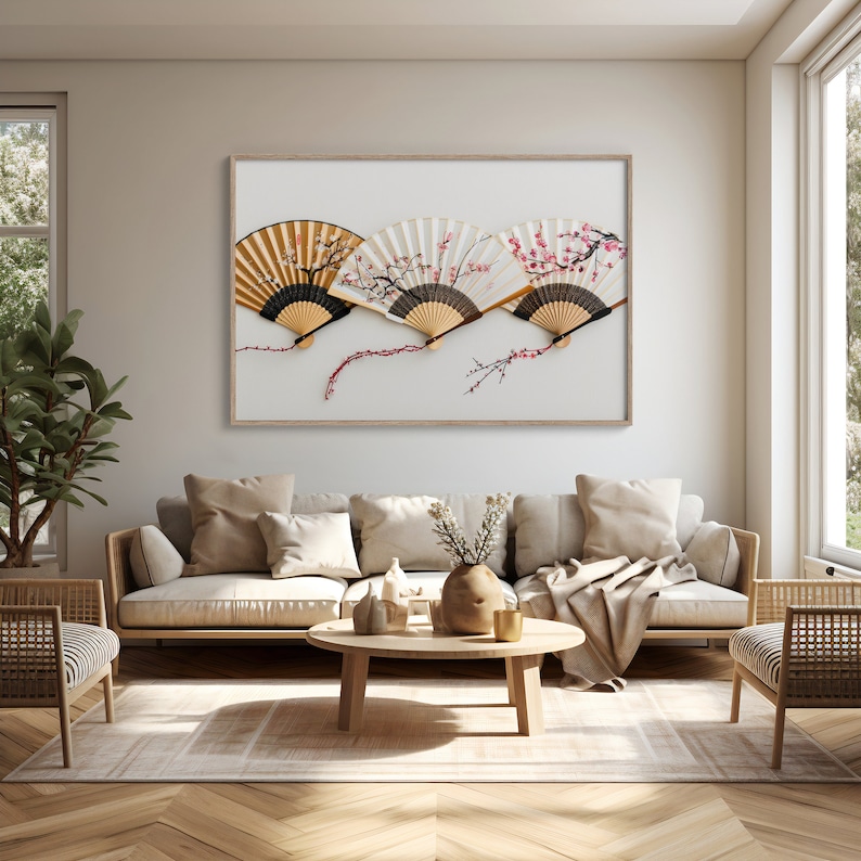 Cherry Blossom Fans Print | Asian-inspired Wall Art | Sakura Folding ...