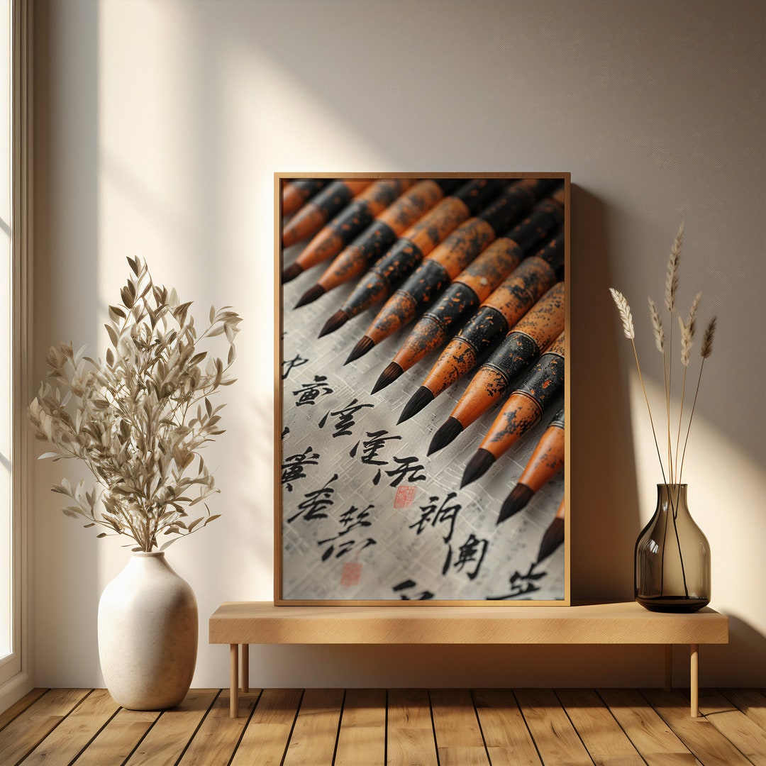 East Asian Calligraphy Brushes Digital Art | Traditional Ink Writing ...
