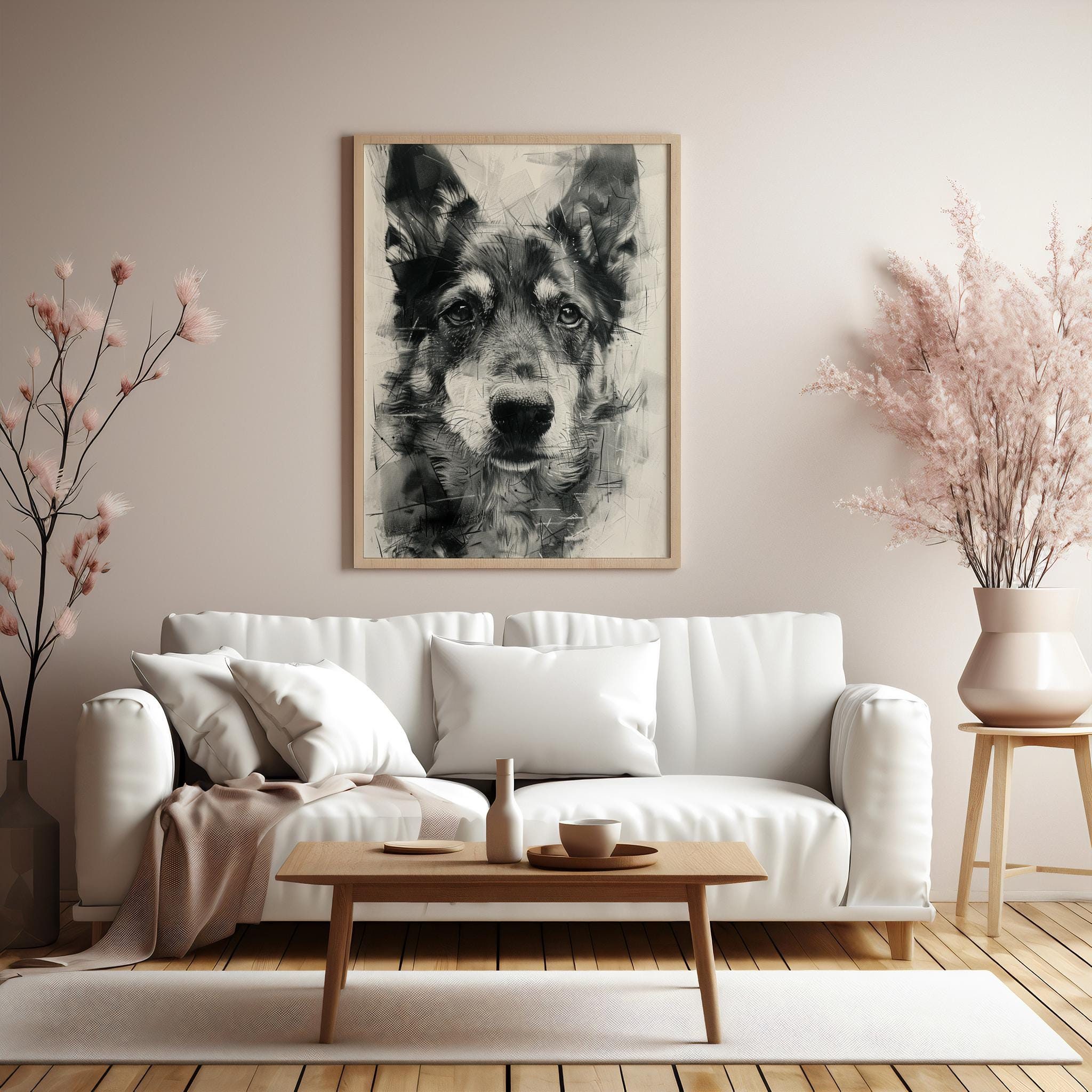 Abstract Dog Portrait Art Monochromatic Canine Digital Print ...