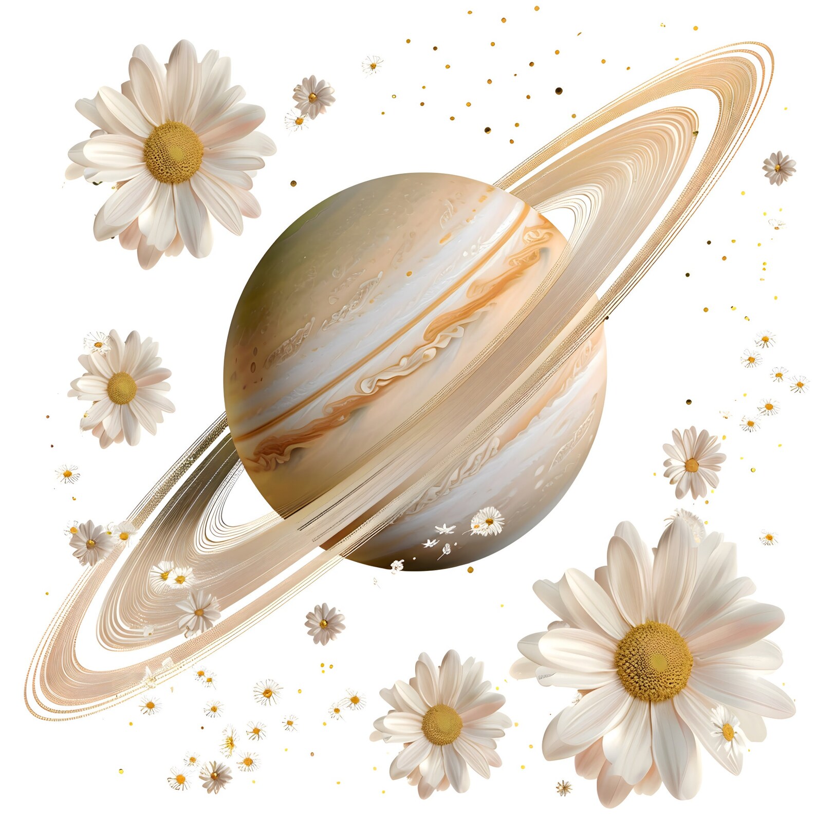 Daisy Galaxy Art Print | Space Planet With Floral Rings | Digital Wall ...