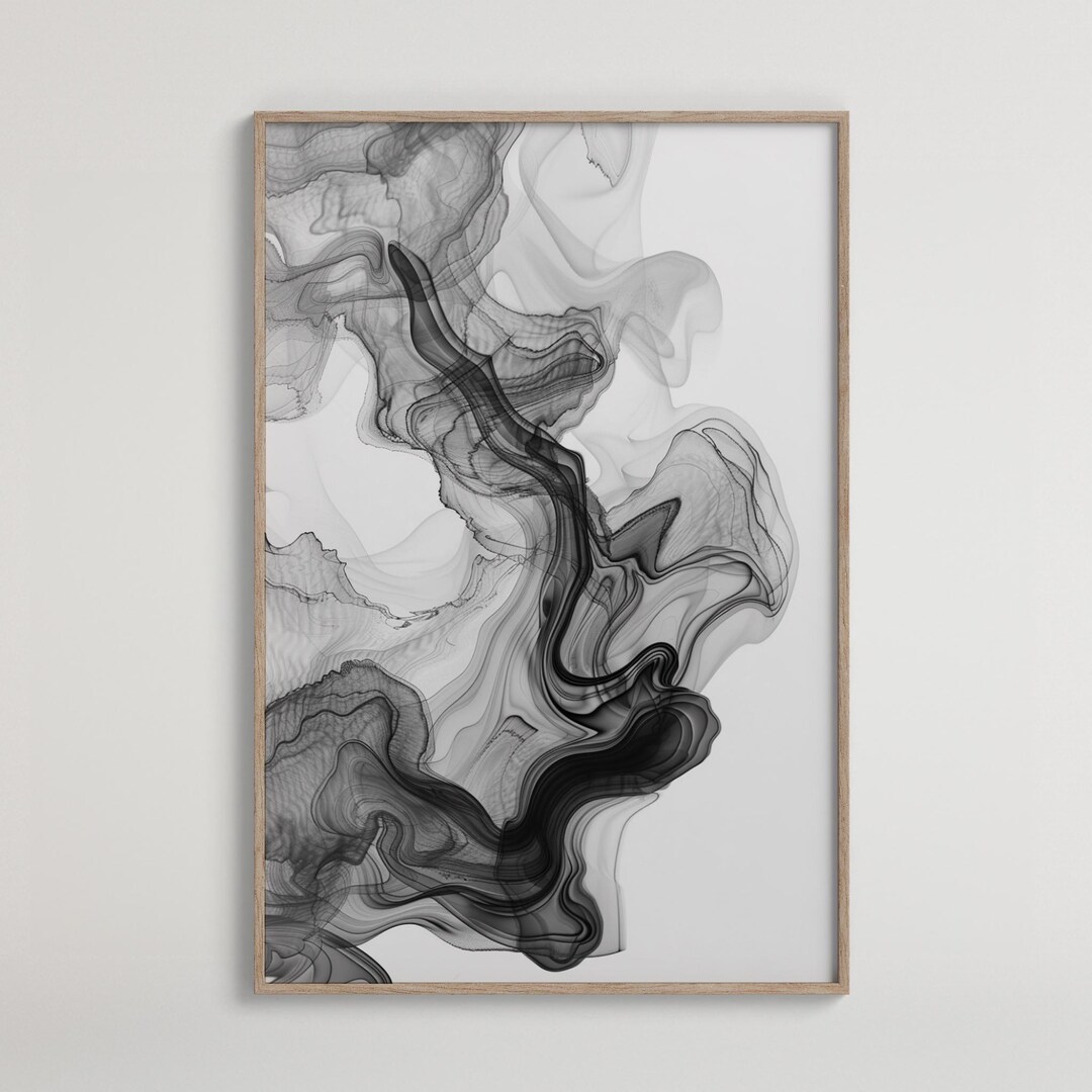 Abstract Portrait in Grayscale Ethereal Smoke Artwork Fluid Patterns ...