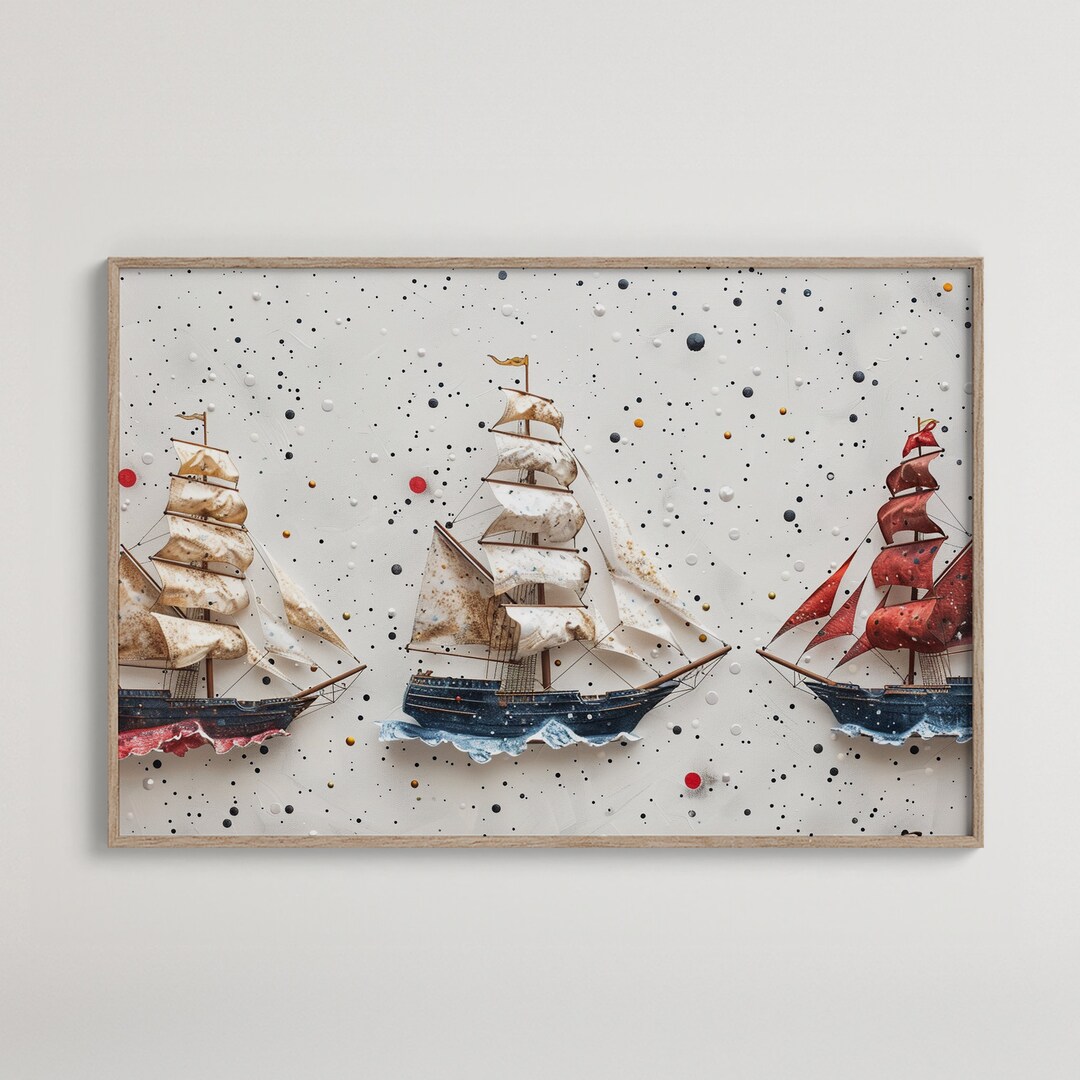 Model Ships Celestial Seascape Art Print | Whimsical Nautical Adventure ...