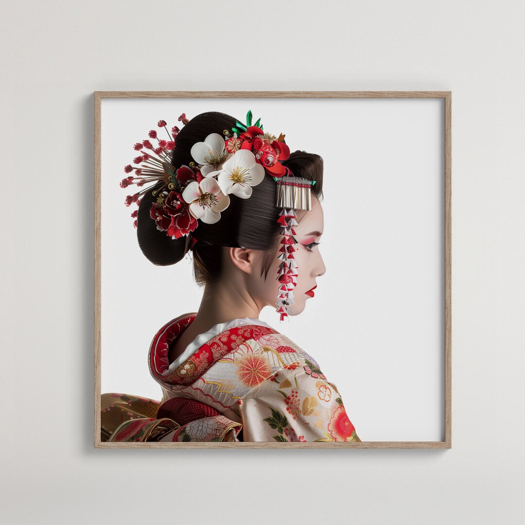 Japanese Geisha Art Print | Traditional Bride in Kimono | Shimada Hairstyle With Kanzashi ...