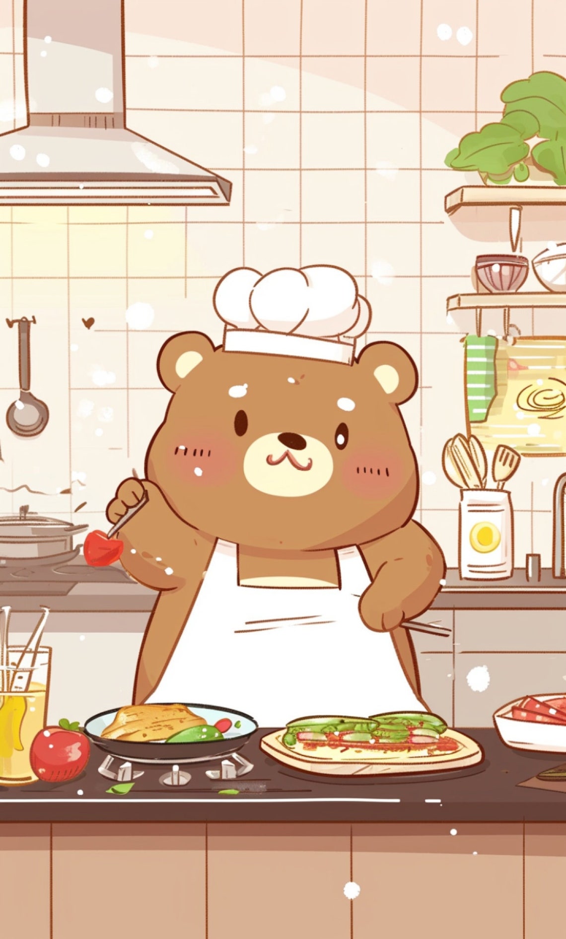 Kawaii Bear Chef Digital Art Cute Cooking Animal Illustration Whimsical ...