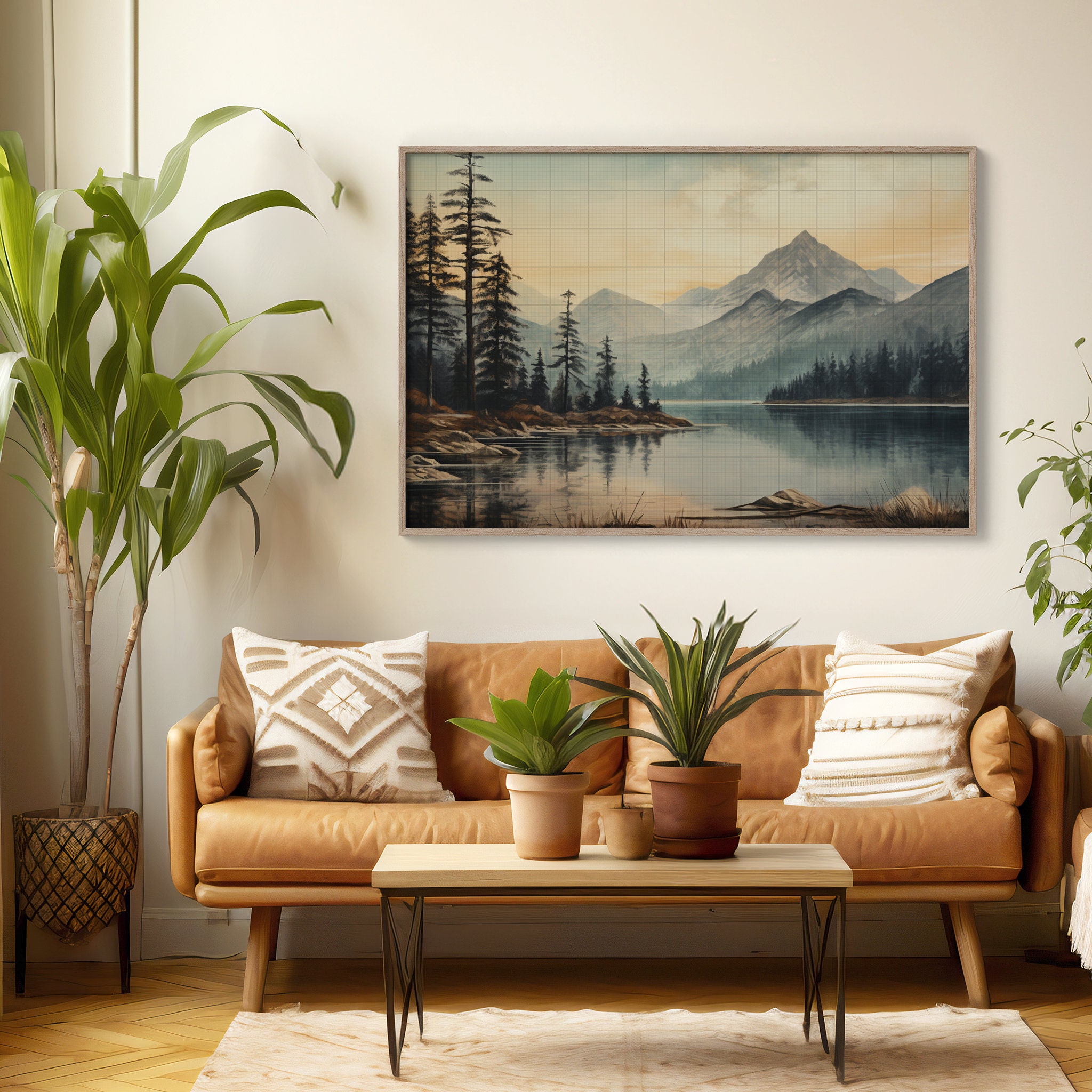 Rustic Autumn Lake Scene Art Vintage Mountain Landscape Print Classic ...