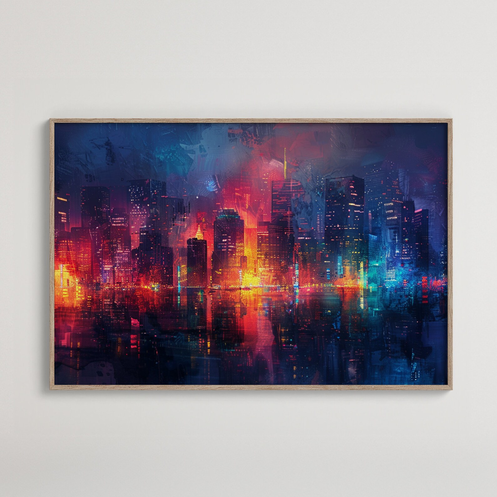 Abstract City Skyline Digital Print | Vibrant Urban Nightscape ...