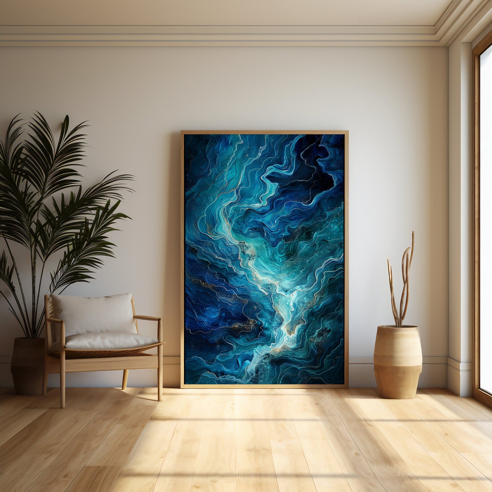 Abstract Ocean Waves Digital Art Print | Marbled Blue Sea Patterns ...