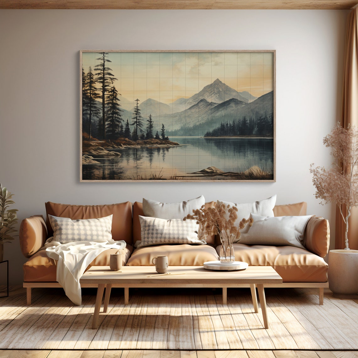 Rustic Autumn Lake Scene Art Vintage Mountain Landscape Print Classic ...