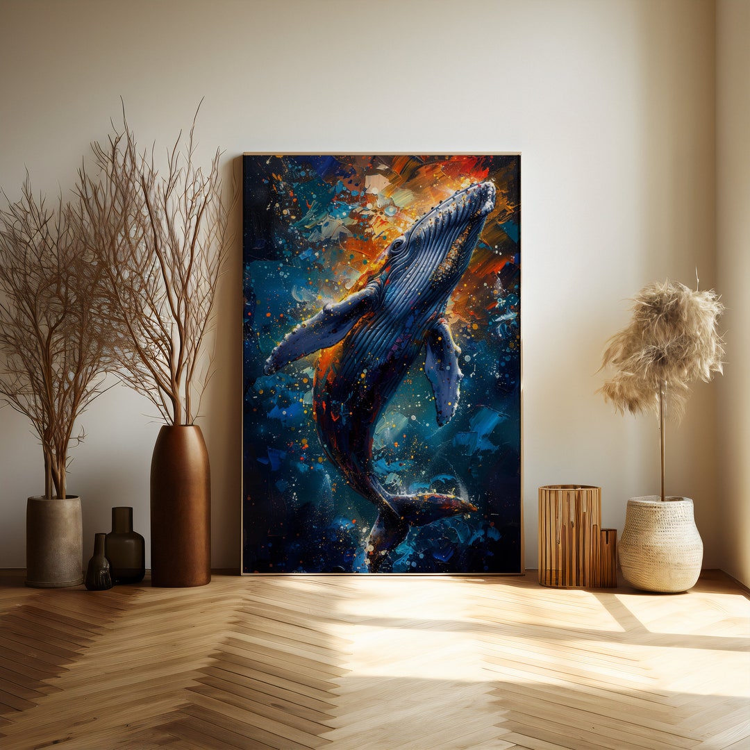 Humpback Whale Leap Digital Print | Ocean Life Abstract Art | Vivid ...