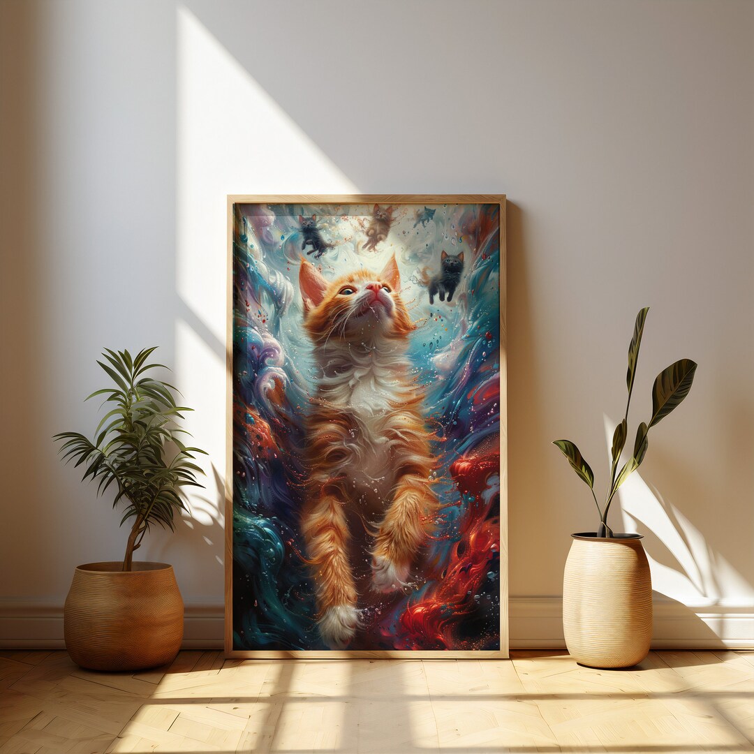 Orange Tabby Cat Digital Art | Whimsical Cat Portrait With Colorful ...