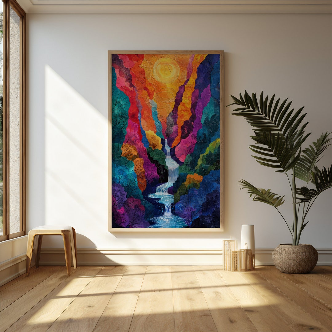 Fantasy Forest Art Print | Magical Waterfall Scene | Vibrant Nature ...