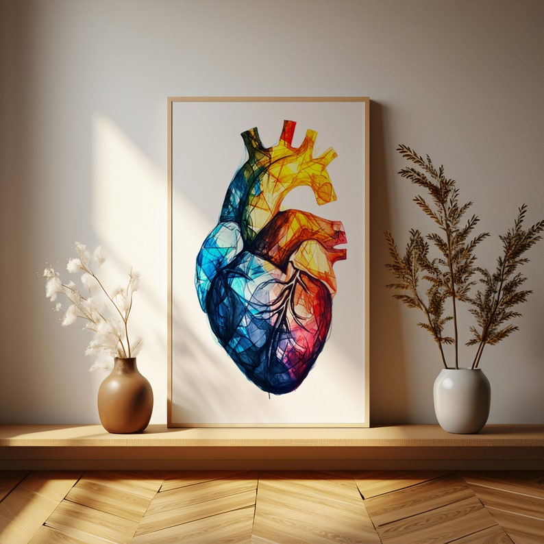 Vibrant Heart Anatomy Art Colorful Abstract Medical Decor Cardiology ...