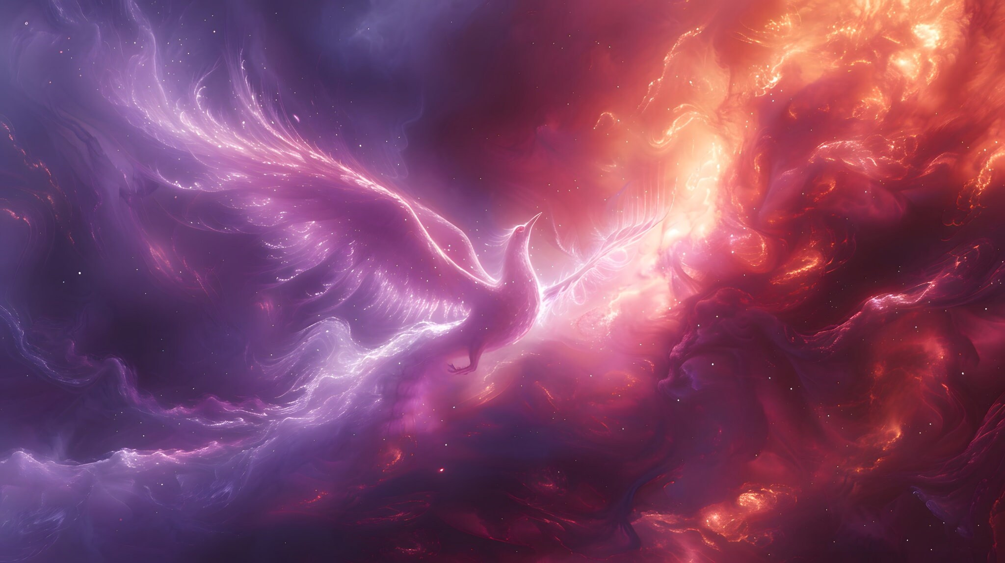 Cosmic Phoenix Art Print | Nebula Landscape With Mythical Bird ...