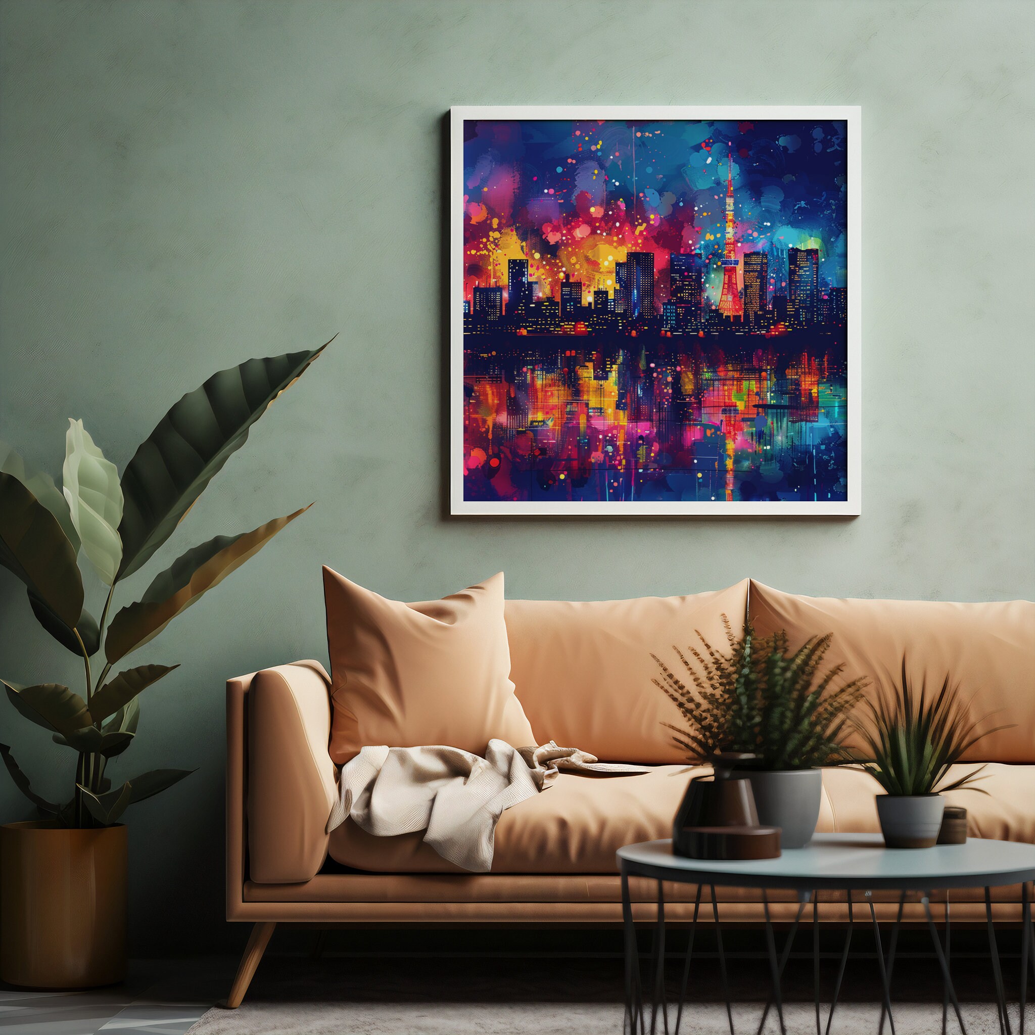 Tokyo Tower Abstract Art Print Psychedelic Cityscape at Night Colorful ...