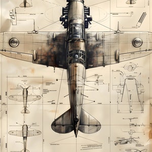 Vintage Airplane Blueprint Art Detailed Aircraft Design Drawing ...
