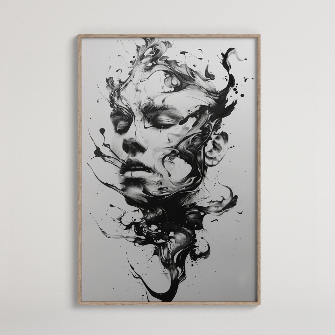 Monochromatic Woman Portrait | Ink Swirls Abstract Art | Fluid Movement ...